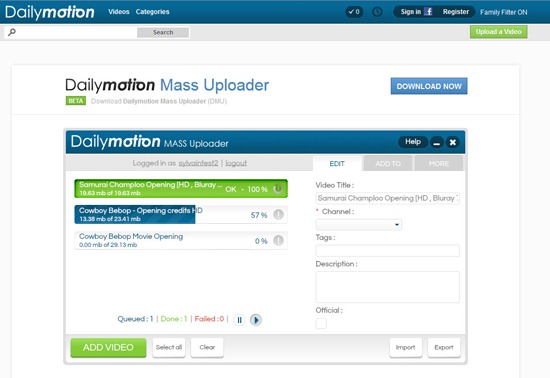 Batch Upload Videos With DailyMotion Mass Uploader