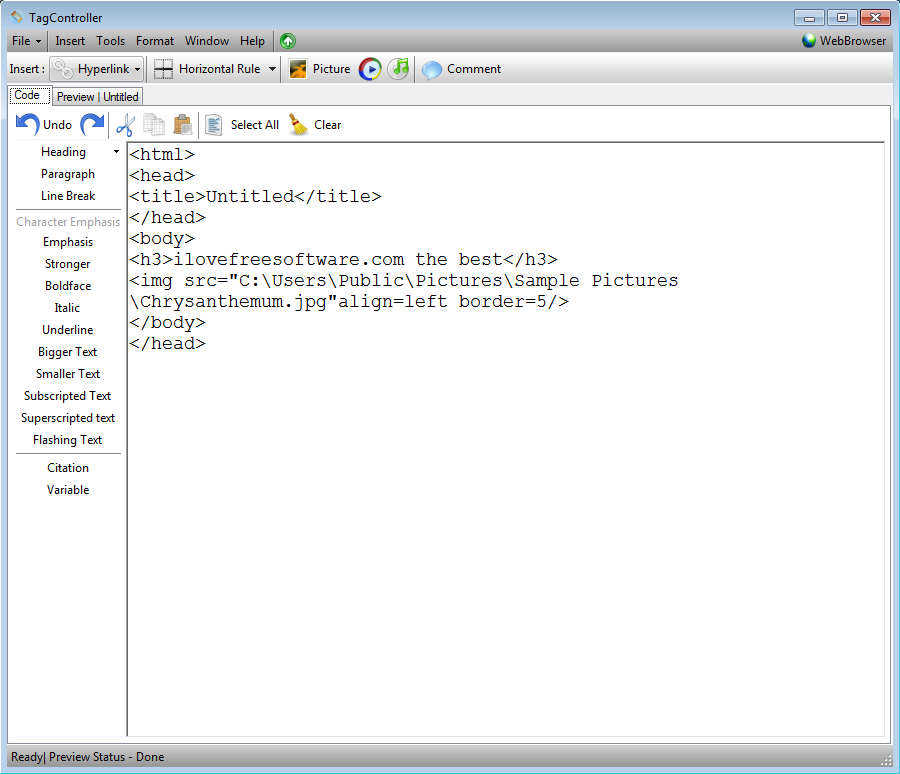 Free HTML Editor for Website Creation: Tag Controller