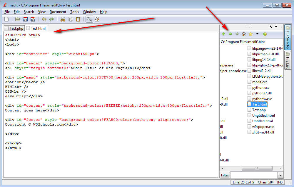 Free Text Editor with Syntax Highlighting: medit