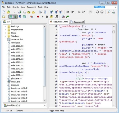 Feature Rich Portable Text Editor For Windows: EditBone