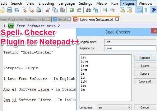 Notepad Spell Checker Plugin To Check Text In Multiple Languages