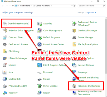 How To Hide Specific Control Panel Items In Windows 10