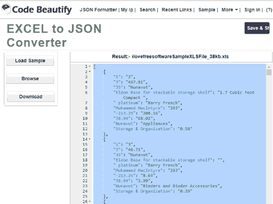 3 Free Online Excel To JSON Converter Websites
