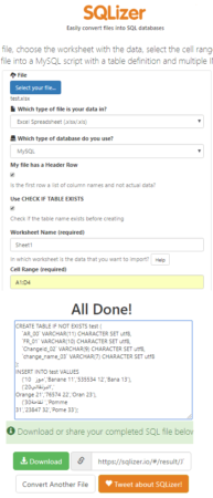 5 Free Online Excel to SQL Converter Websites, Converter XLSX to SQL