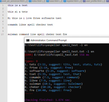 Free Command Line Spell Checker Tool for Text, HTML, Markdown Files