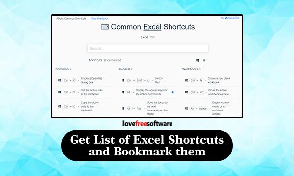 free-service-to-get-list-of-excel-shortcuts-bookmark-favorite-excel-shortcuts