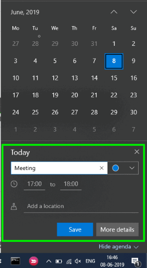 How To Add Events To Calendar Using Windows 10 Taskbar Calendar 