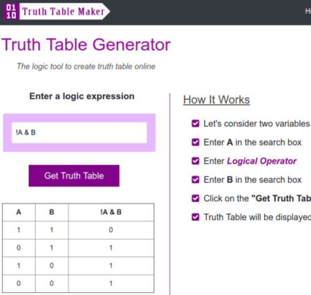 5 Free Online Truth Table Generator for any Boolean Expression
