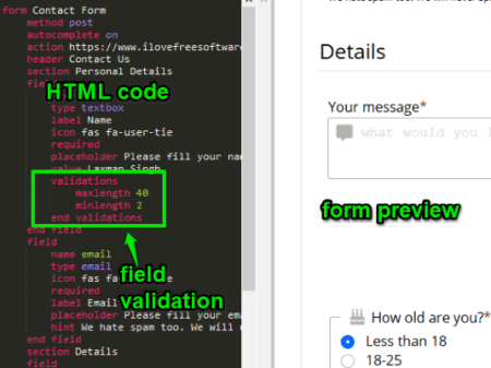 Free Online HTML Form Builder with Field Validation, Get HTML Code