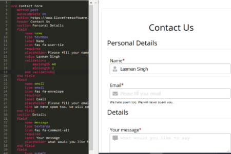 Free Online HTML Form Builder with Field Validation, Get HTML Code