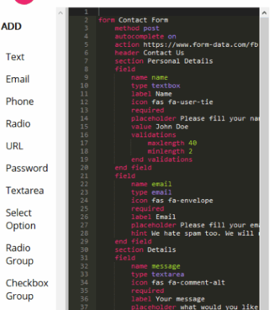 Free Online HTML Form Builder with Field Validation, Get HTML Code