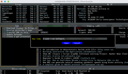 Open Source Dashboard Terminal with Todo, Weather, IP Details, Clocks