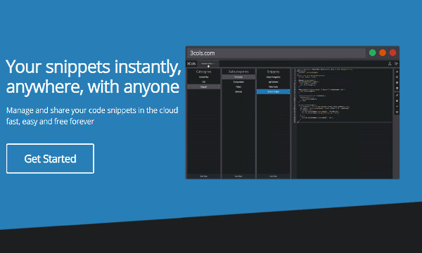 Free Online Collaborative Code Snippet Manager with 3-Column View