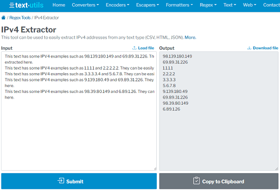 Extract IP Address From Text JSON CSV HTML Files With This Website