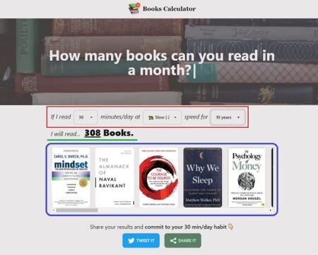 Free Website to Find How Many Books you can Read in a Month, Year