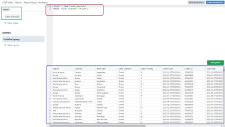 Free Website to run SQL Commands on CSV Files to Query Data