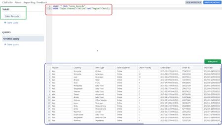 Free Website to run SQL Commands on CSV Files to Query Data