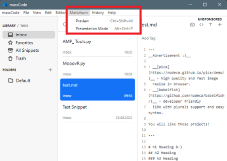 Free Open Source Code Snippet Manager with HTML Preview, Presentation Mode