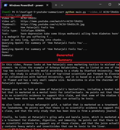 Free Command line tool to summarize any YouTube Video via GPT-3