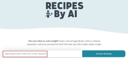 Generate Recipes using AI from List of Ingredients using this Free Tool