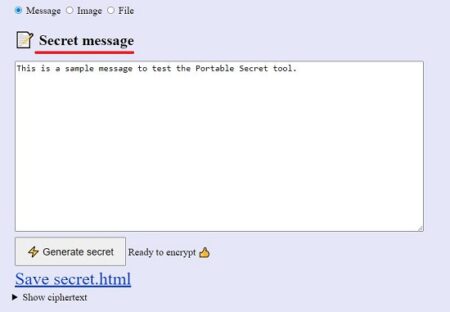 Create Encrypted Messages, Images, Files as HTML for Free: Portable Secret