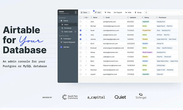 Free Airtable Like Admin Panel for MySQL, Postgres: Plato