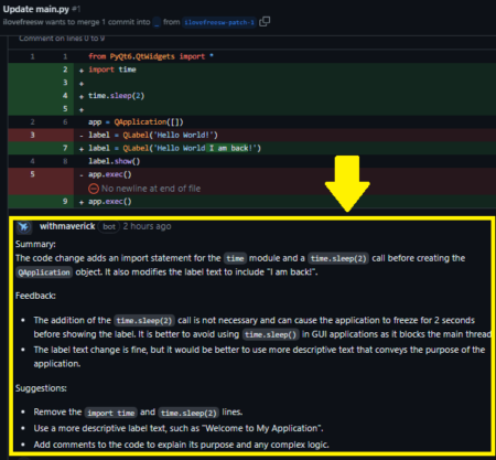 Free GitHub Pull Request Review tool based on AI: Maverick