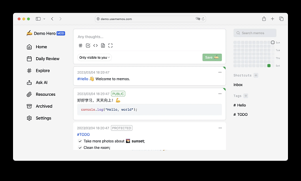 Free Self Hosted Memo and Notes Taking Platform with RSS Feed
